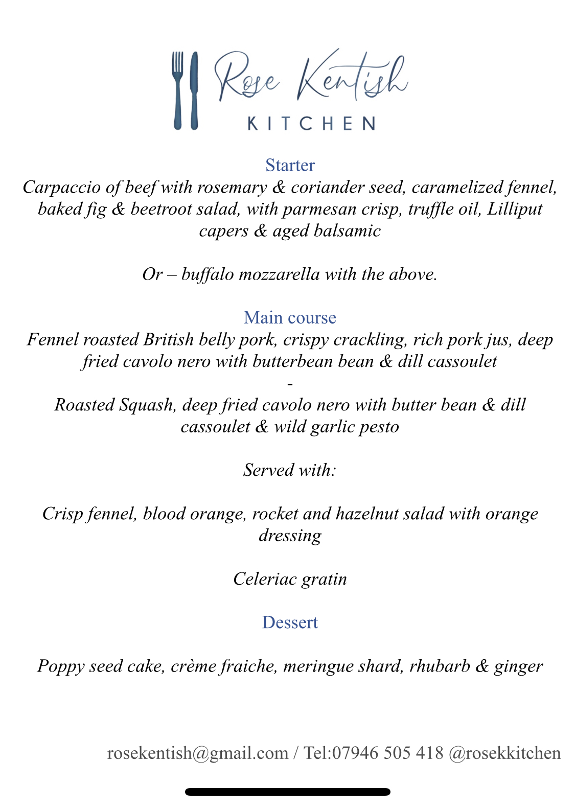 HOME DELIVERY MENU | Rose Kentish Kitchen LTD