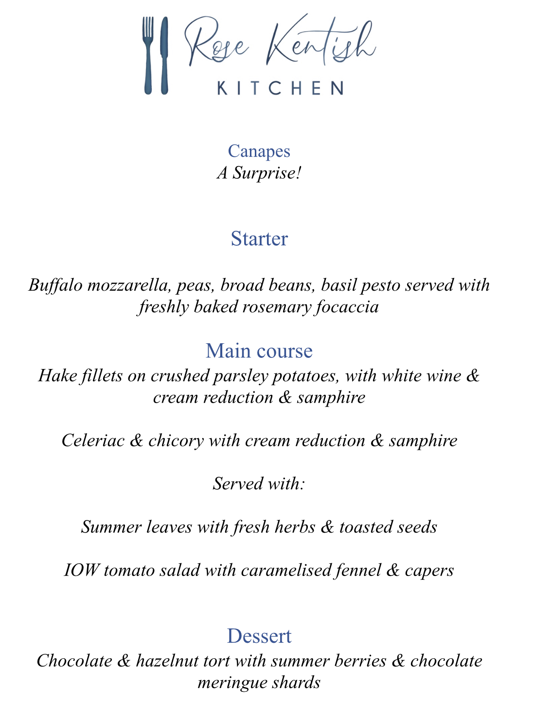 3rd & 4th July Home delivery menu | Rose Kentish Kitchen LTD